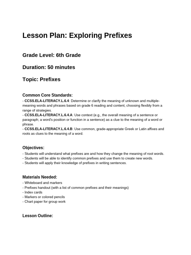 Lesson Plan - Exploring Prefixes | PDF | Word | Behavior Modification