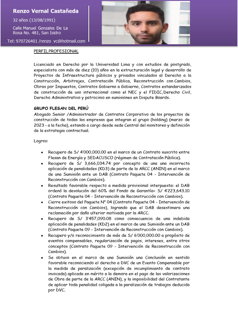 CV - Renzo Vernal Castañeda julio 2024 | PDF | Justicia | Crimen y violencia