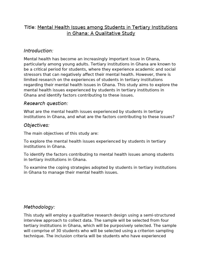Mental Health Research Proposal | PDF | Mental Health | Qualitative ...
