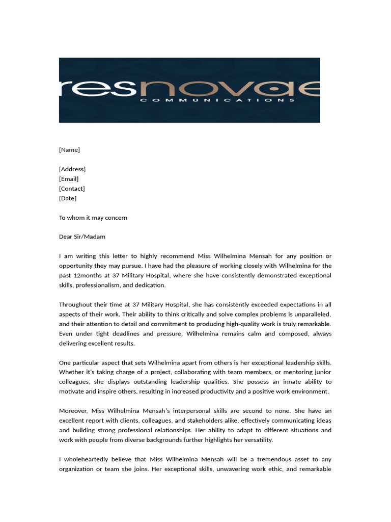 Recommendation Letter for Wilhelmina Mensah | PDF