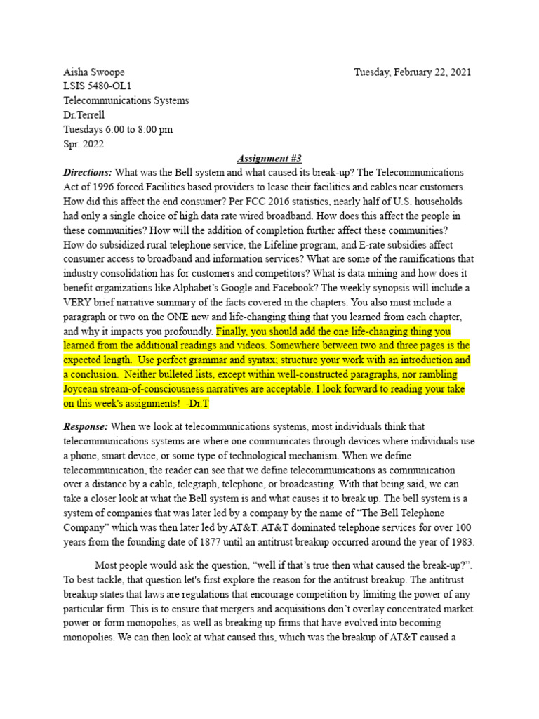 Telecommunications Assignment #3 | PDF | Service Industries | Telecommunications