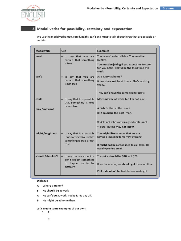 Modal 3 Verbs 3 Possibility and Expectation | PDF | Linguistic Typology | Linguistic Morphology