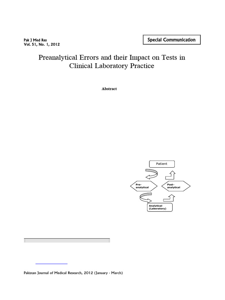 Preanalytical Errors in Lab Testing | PDF | Error | Medical Laboratory