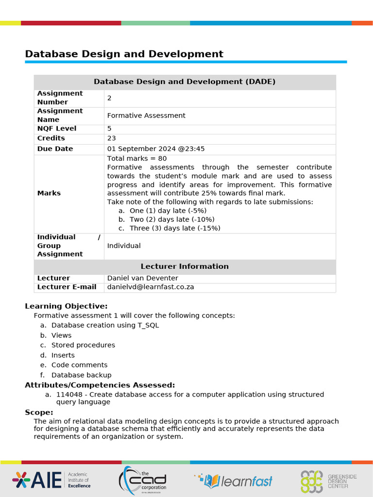 Database Design and Development - Formative Assessment 1 (Part 2) - Vje | PDF | Relational ...