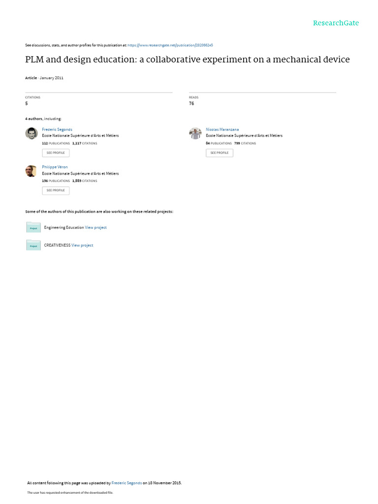 PLM and Design Education A Collaborative Experimen | PDF | Product Lifecycle | Engineering