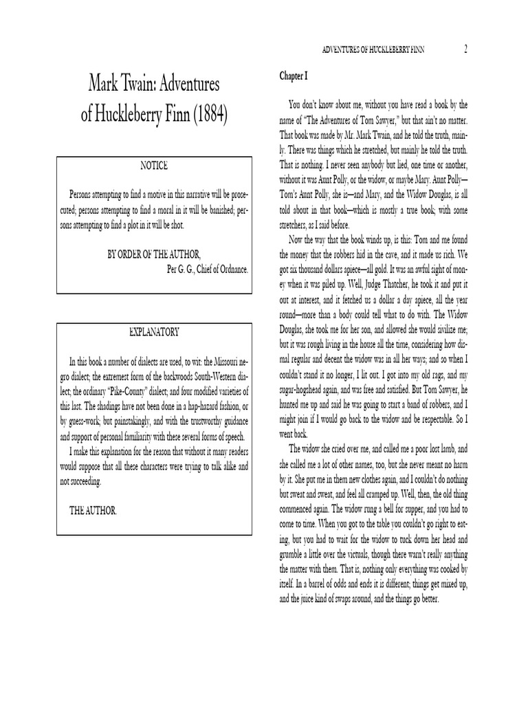 Mark Twain Notes Clean | PDF | Huckleberry Finn | Adventures Of ...