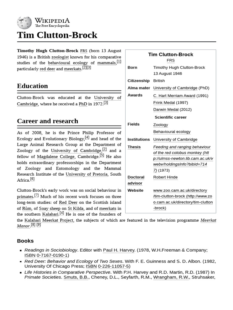 Tim Clutton-Brock: Zoologist Profile | PDF