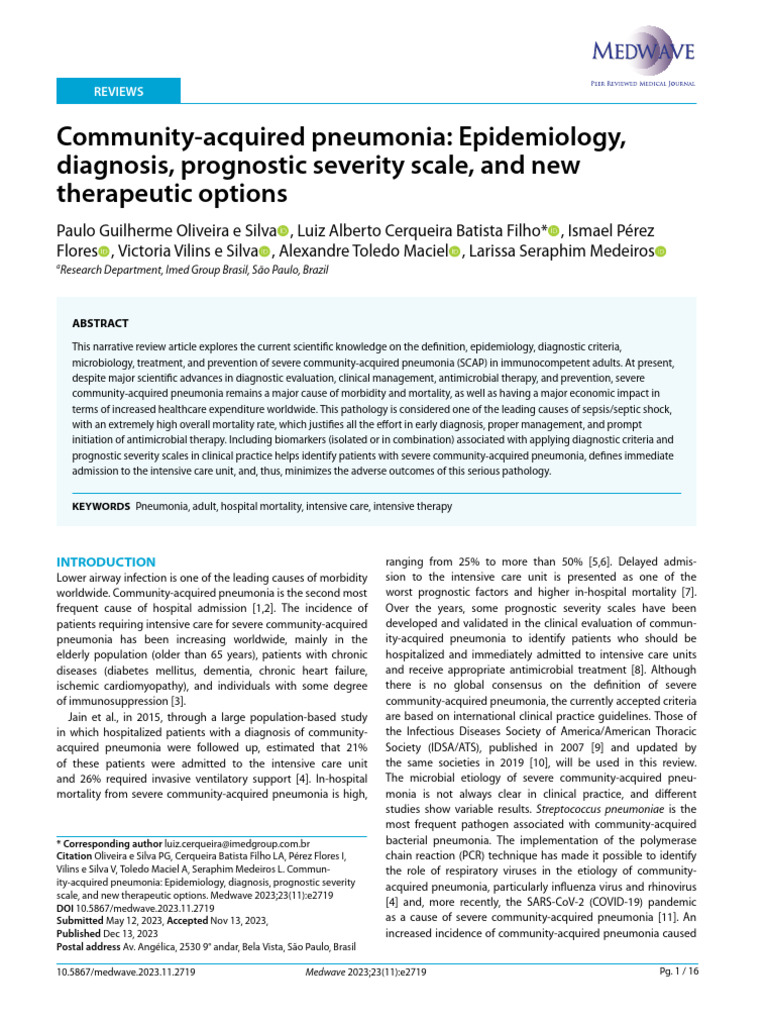Community-Acquired Pneumonia: Epidemiology, Diagnosis, Prognostic ...