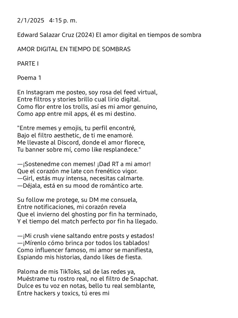 Edward Salazar Cruz (2025) El Amor Digital en Tiempos de Sombra | PDF | Amor | Red mundial