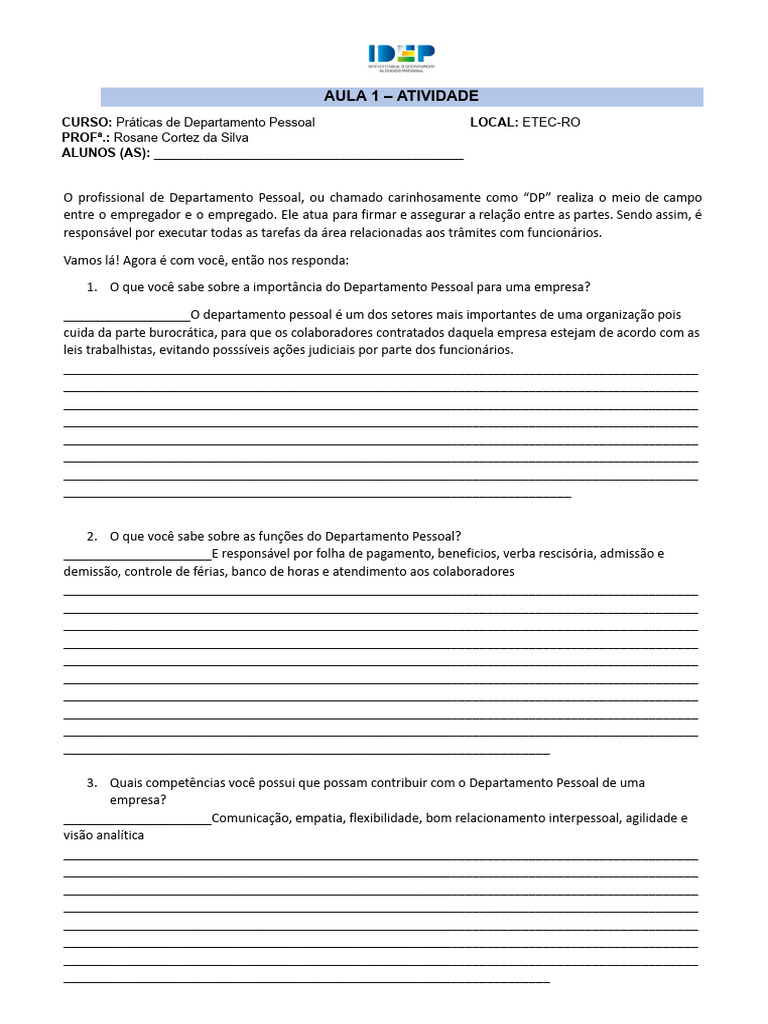 Aula 1 - Atividade | PDF | Business