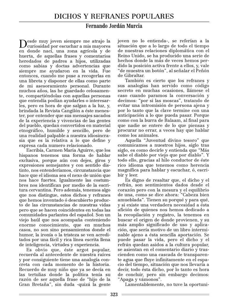 Dichos y Refranes Populares | PDF