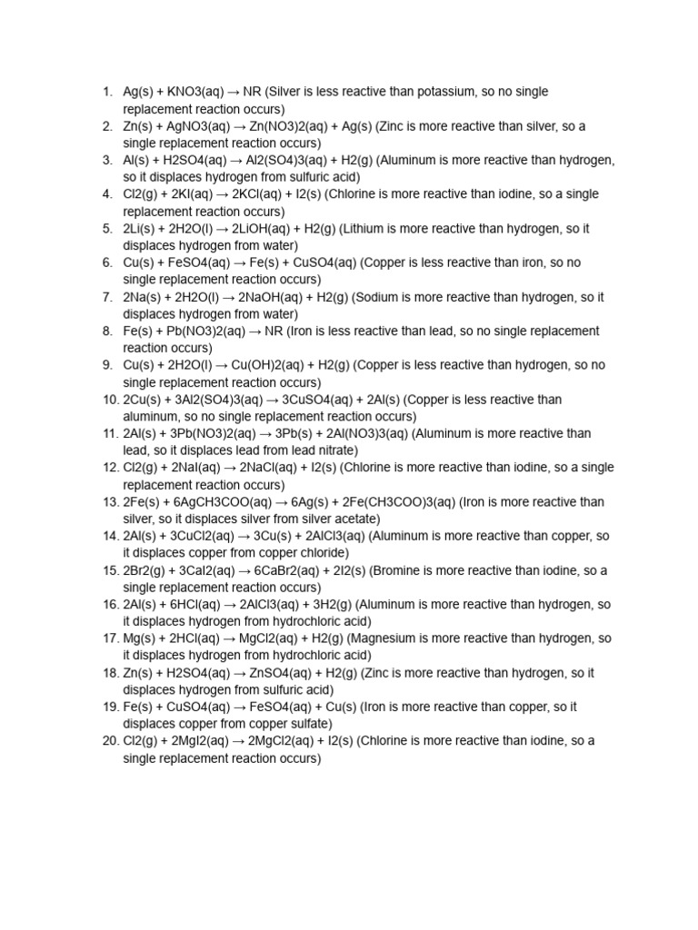 Chem HW | PDF | Chemical Reactions | Chlorine