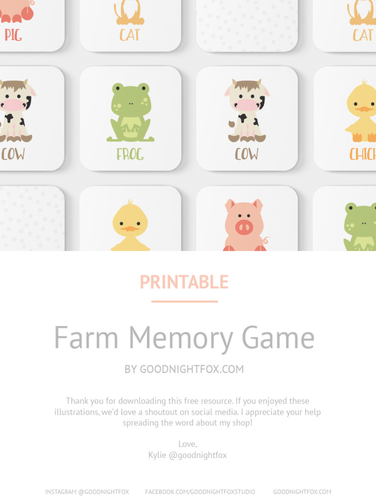 Farm Memory Game Printable | PDF