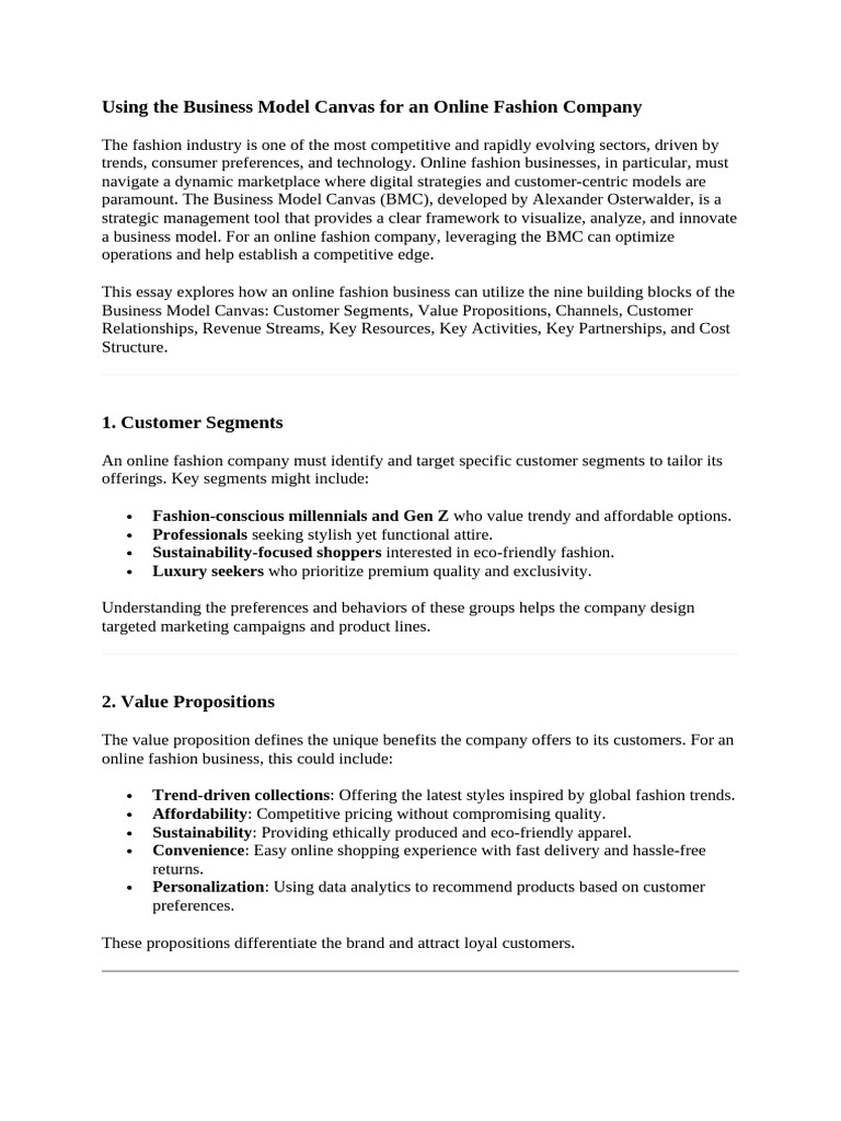 Business Model Canvas for Online Fashion | PDF | Business Model | Fashion