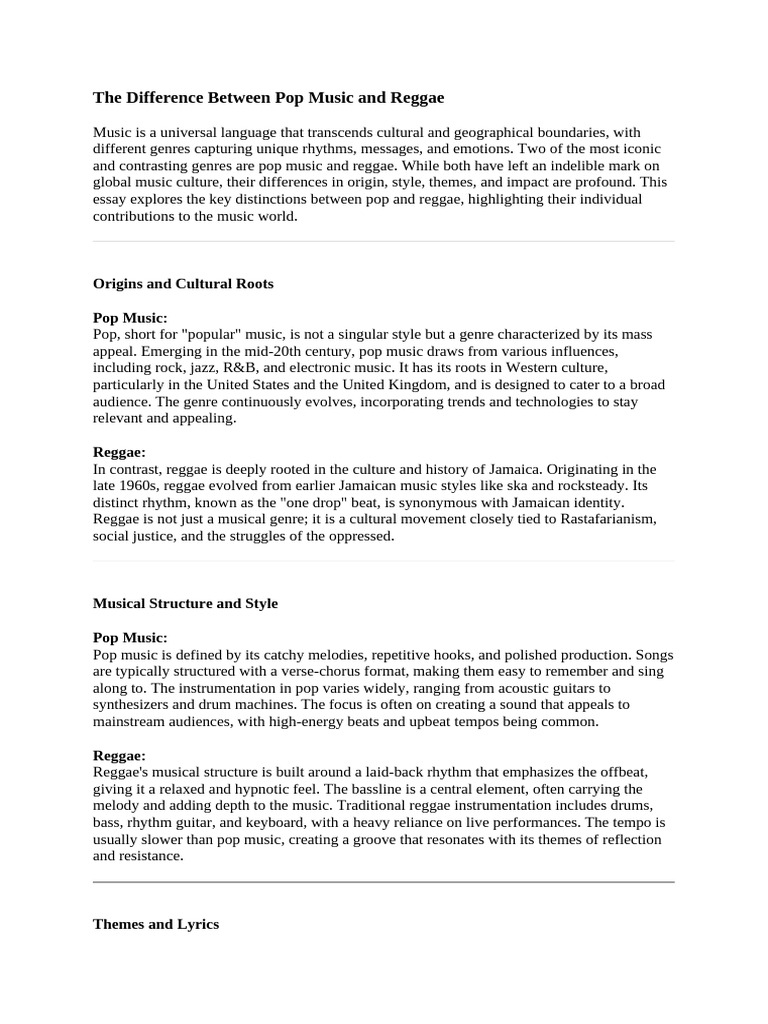 Pop vs. Reggae: Key Differences Explained | PDF | Reggae | Pop Music