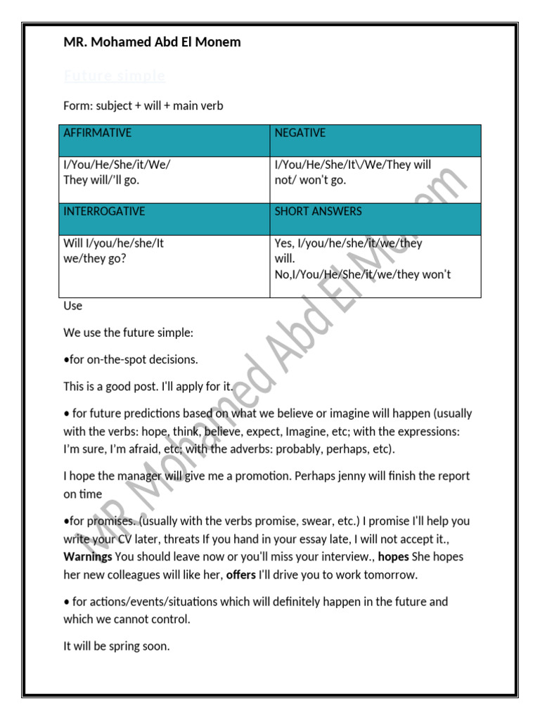 Future Simple | PDF | Linguistic Typology | Language Mechanics