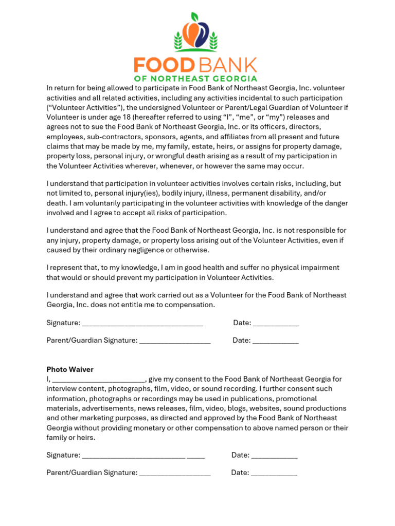 Food Bank Form | PDF | Consent | Private Law