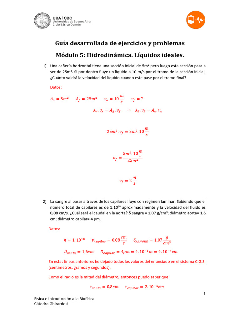 MÓDULO 5. Guía Resuelta de Ejercicios y Problemas (2024) - 1 | PDF | Capilar | Angiología