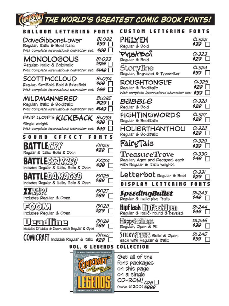 Comicraft Comic Book Fonts Catalog (2011) | PDF | Printing | Text