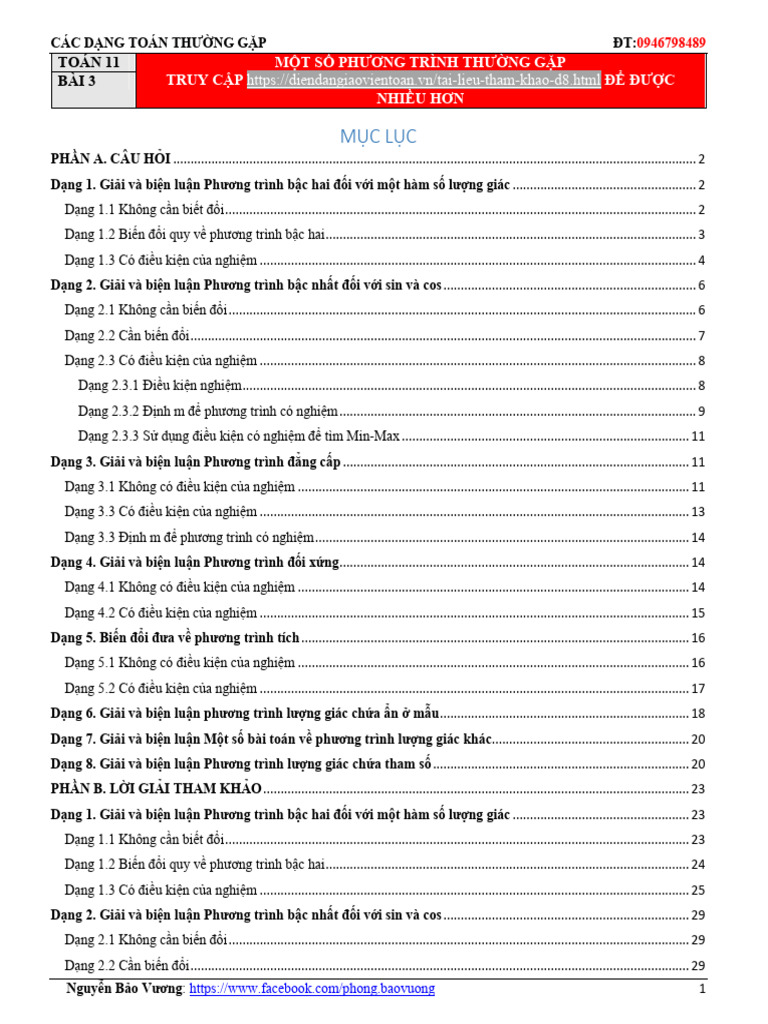 [Nbv]-1d1-3 Một Số Phương Trình Lượng Giác Thường Gặp | PDF
