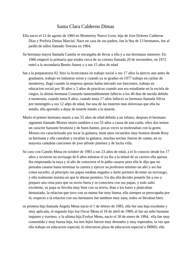 Biografía de Santa Clara Calderón Dimas | PDF
