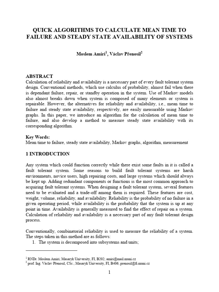 Quick Algorithms To Calculate Mean Time | PDF | Reliability Engineering ...