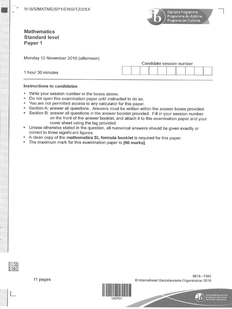 Mathematics Paper 1 SL | PDF