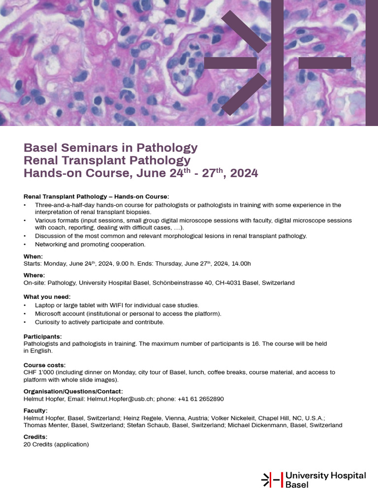 Flyer RenalTransplantPathologyHands-onCourse 2024 | PDF | Pathology ...
