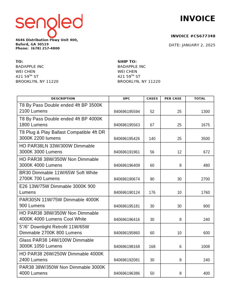 Invoice for Badapple Inc. - January 2025 | PDF