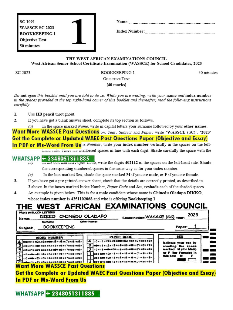 WAEC Book Keeping Past Questions | PDF | Debits And Credits | Accounting