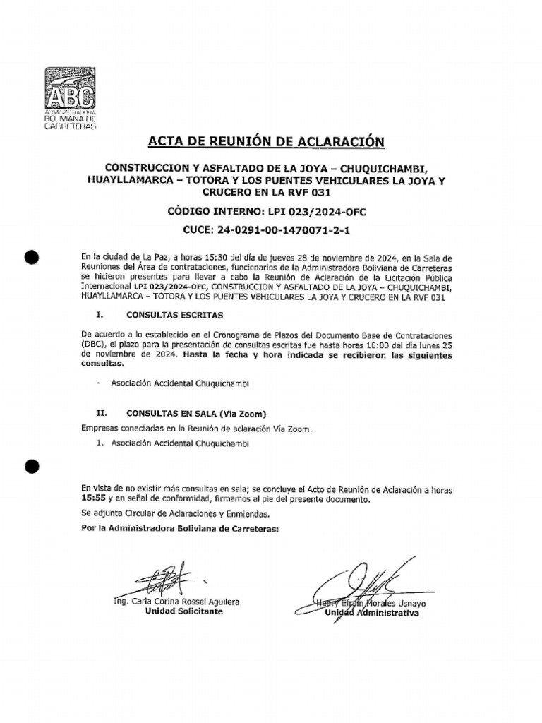 acta de consenso y conciliación proyecto puente vehicular | PDF