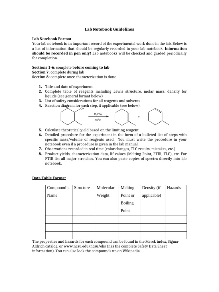 Lab Notebook Guidelines (1) | PDF | Notebook | Thin Layer Chromatography