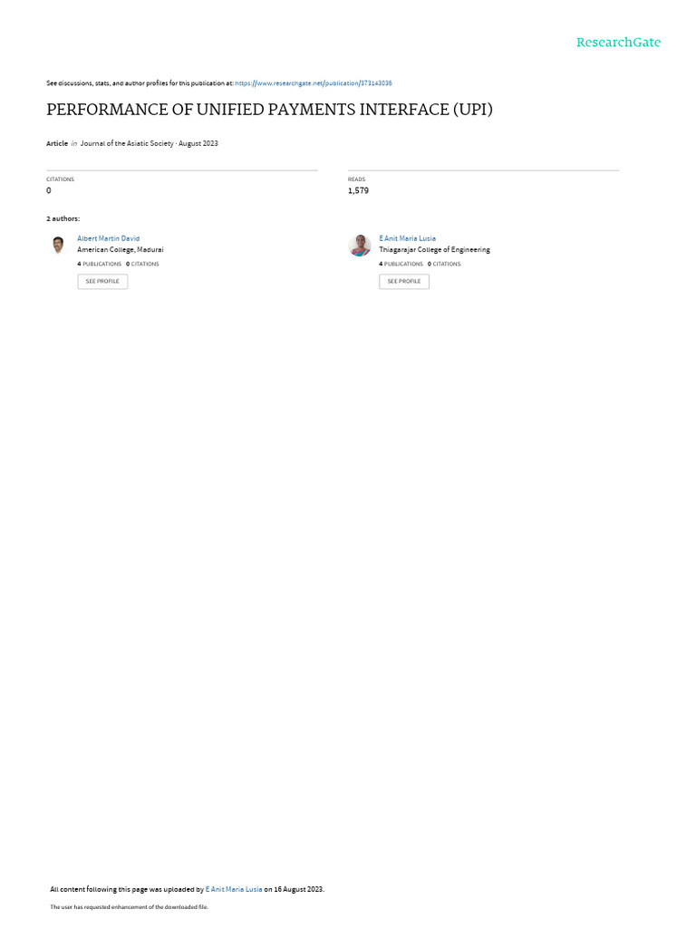 PERFORMANCE_OF_UNIFIED_PAYMENTS_INTERFACE_UPI | PDF | Service ...