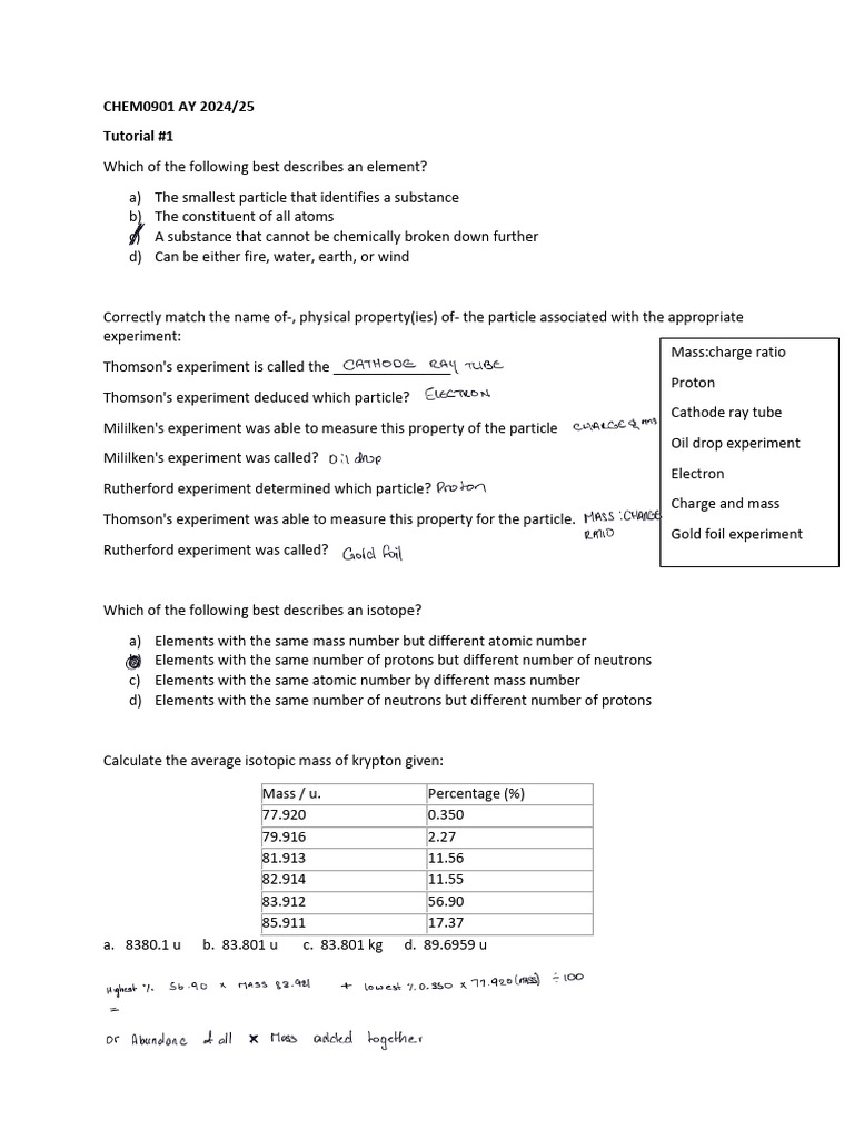 Chemistry Tutorial: Elements and Isotopes | PDF | Proton | Chemical ...