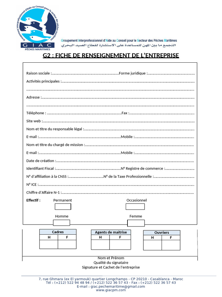 G2 Fiche de Renseignement de L'entreprise | PDF