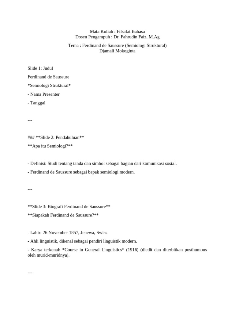 Skrip PPT Ferdinand De Saussure | PDF