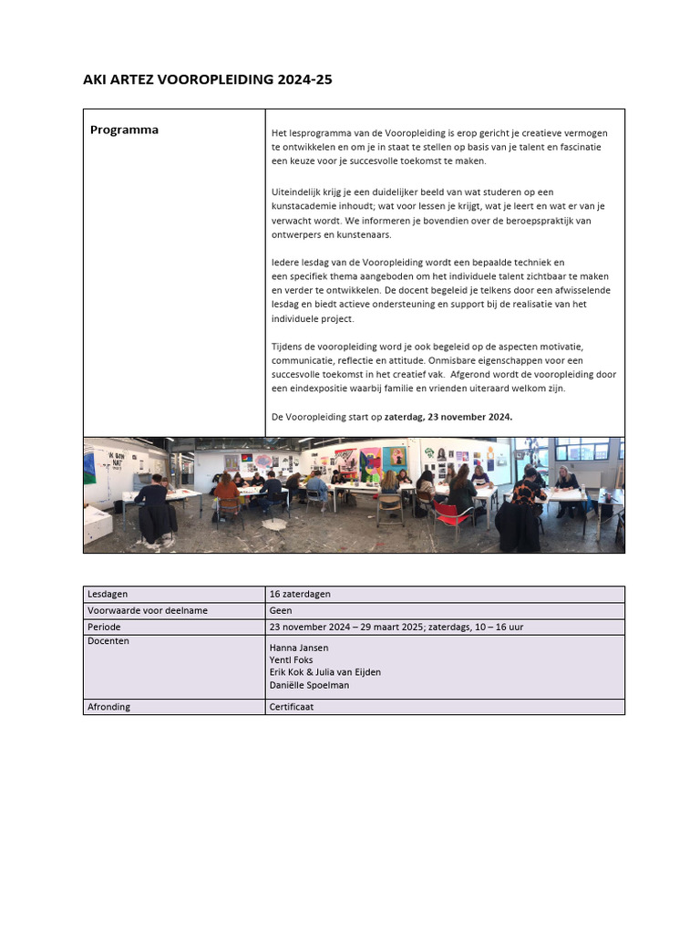 Aki Vooropleiding 2024 25 | PDF