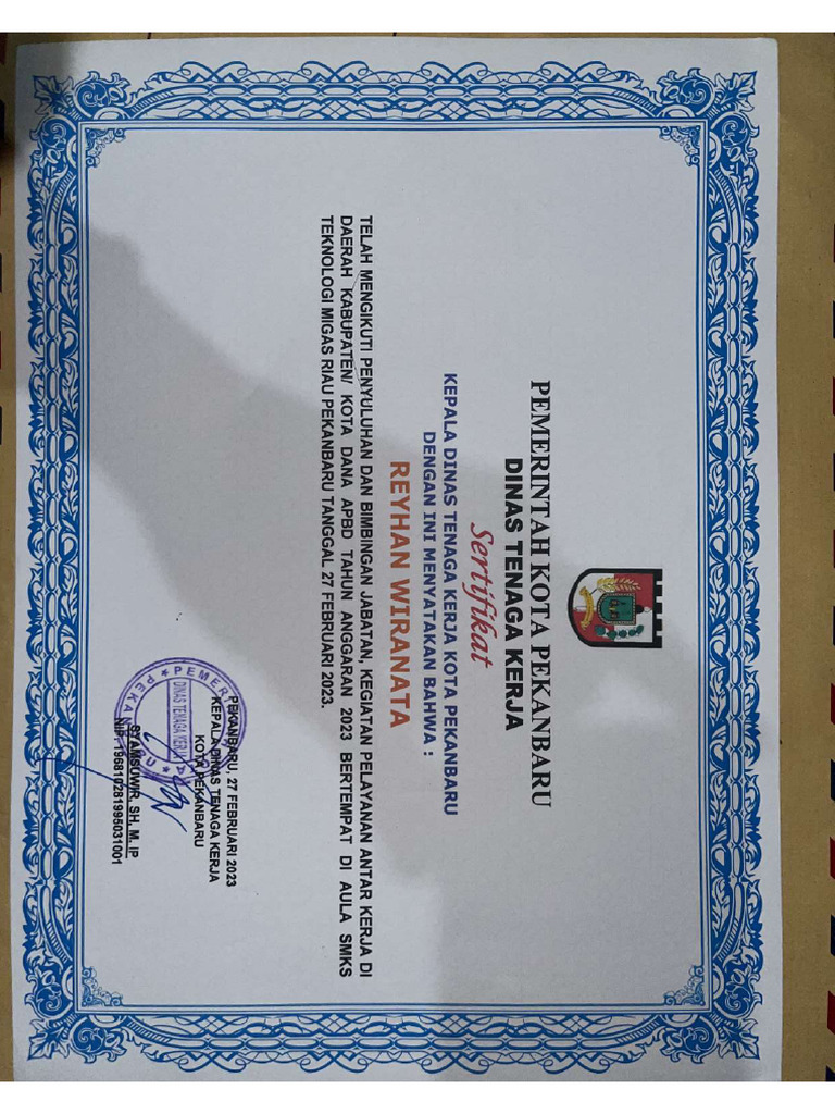 Sertifikat Disnaker | PDF