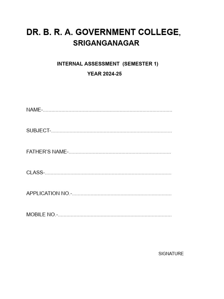 SEM 1 Assignment 2024-25 Front Page | PDF