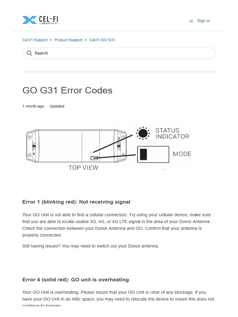 GO G31 Error Codes - Cel-Fi Support | PDF | Radio Technology | Computing