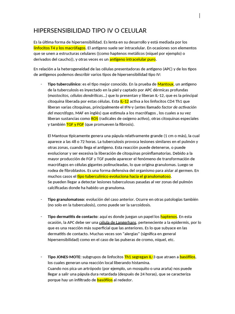 Hipersensibilidad Tipo IV | PDF | Sistema inmune | Linfocitos