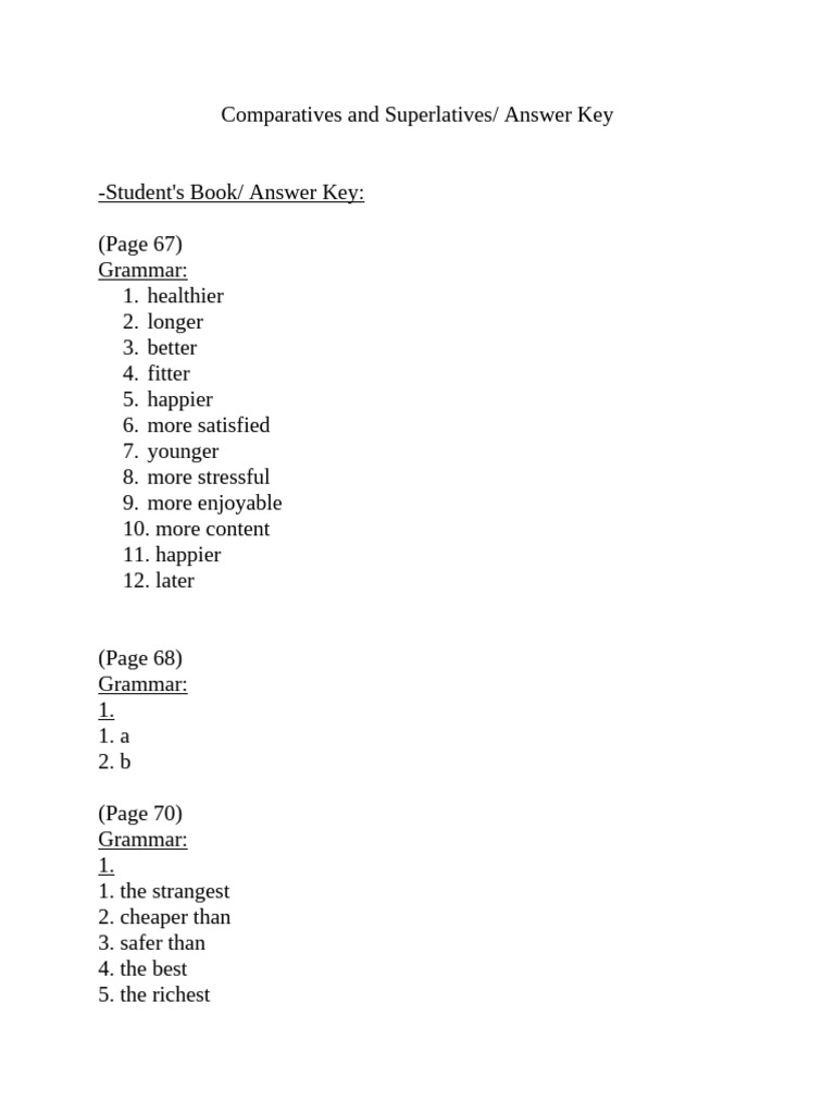 Comparatives and Superlatives Answerkey | PDF