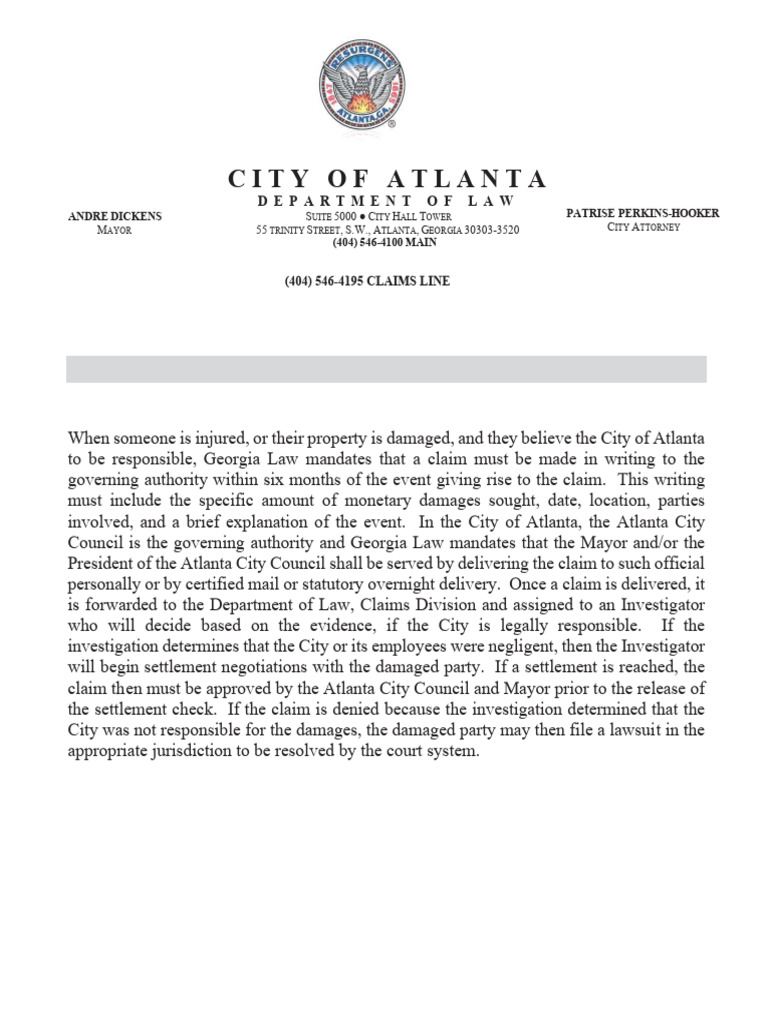 Filing A Notice of Claim - Atlanta - Updated Claim Document | PDF ...