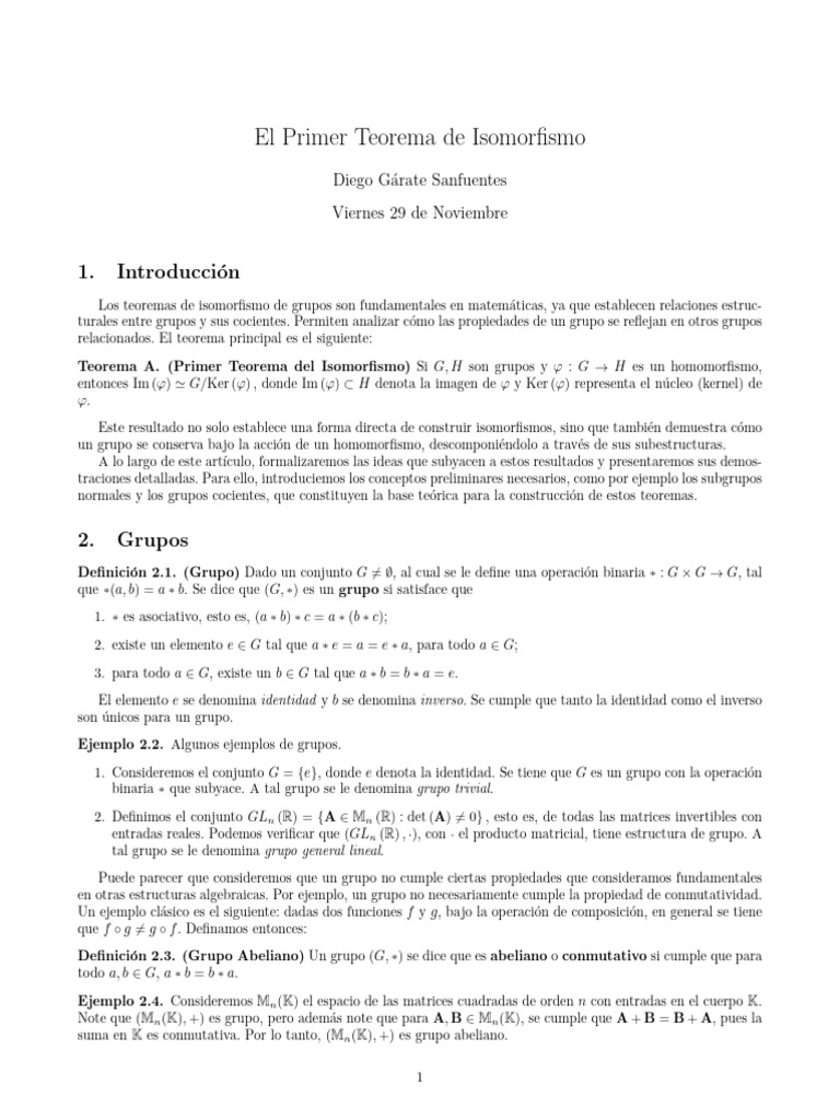 Primer Teorema del Isomorfismo | PDF | Grupo (Matemáticas) | Matriz (Matemáticas)