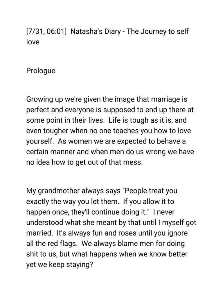 Natasha's Diary - The Journey To Self Love | PDF