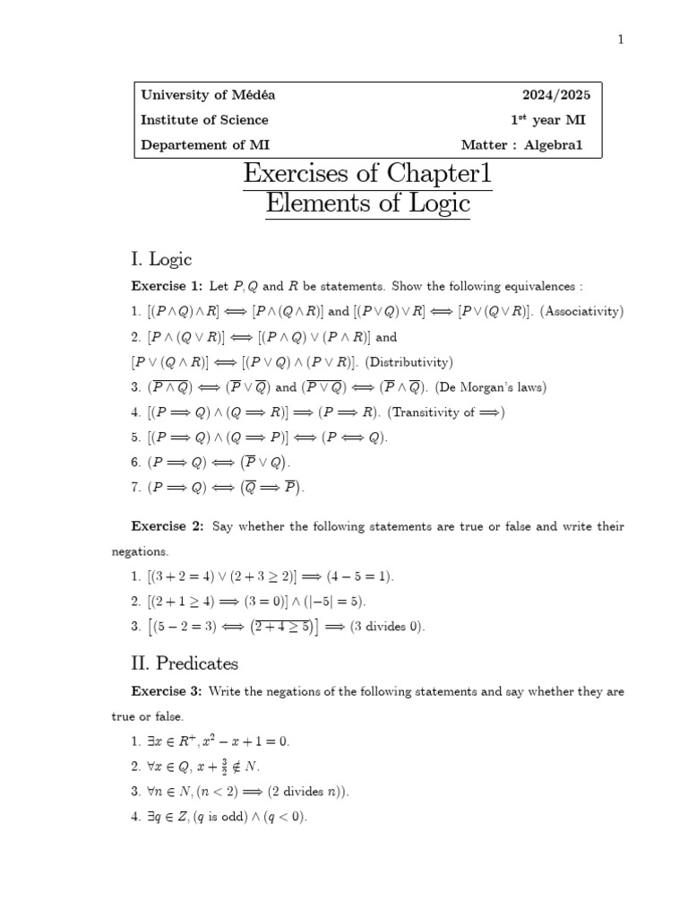 Exercices Chap 1 | PDF | Syntax (Logic) | Mathematics