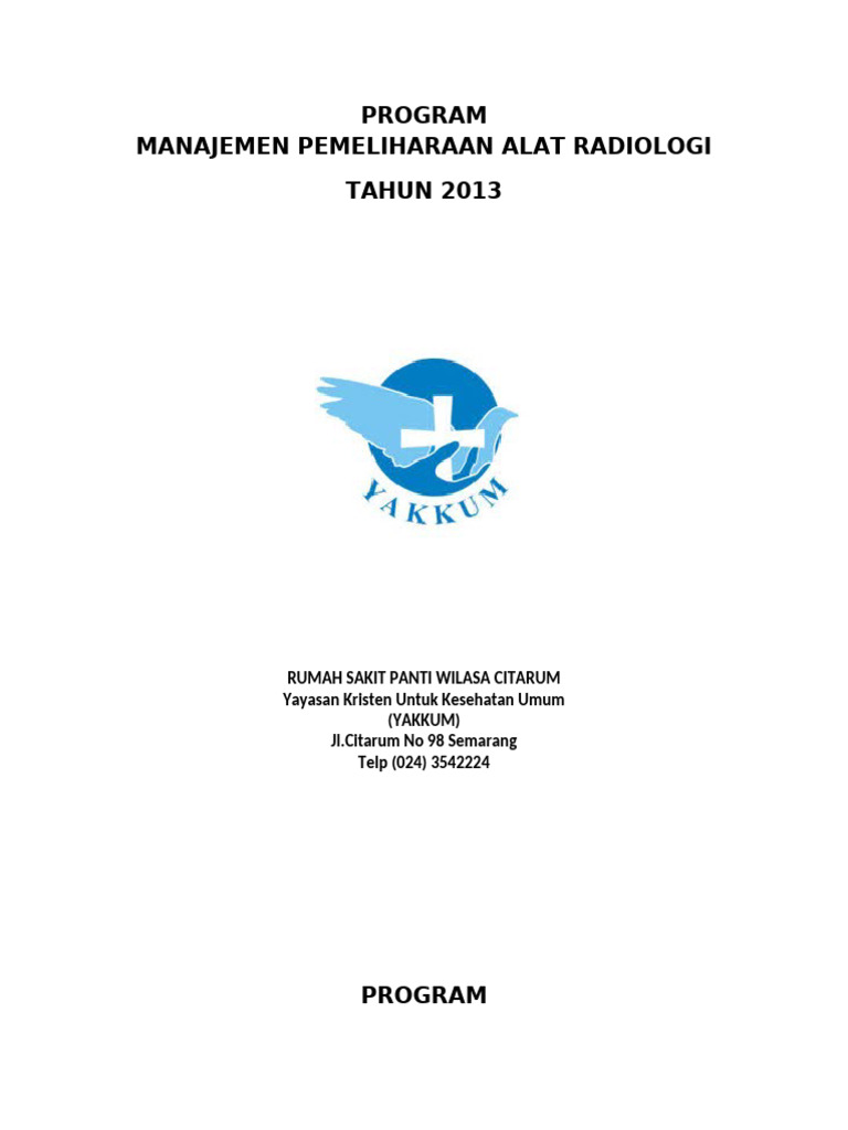 Program Manajemen Pemeliharaan Alat Radiologi 2013 RSPWC | PDF