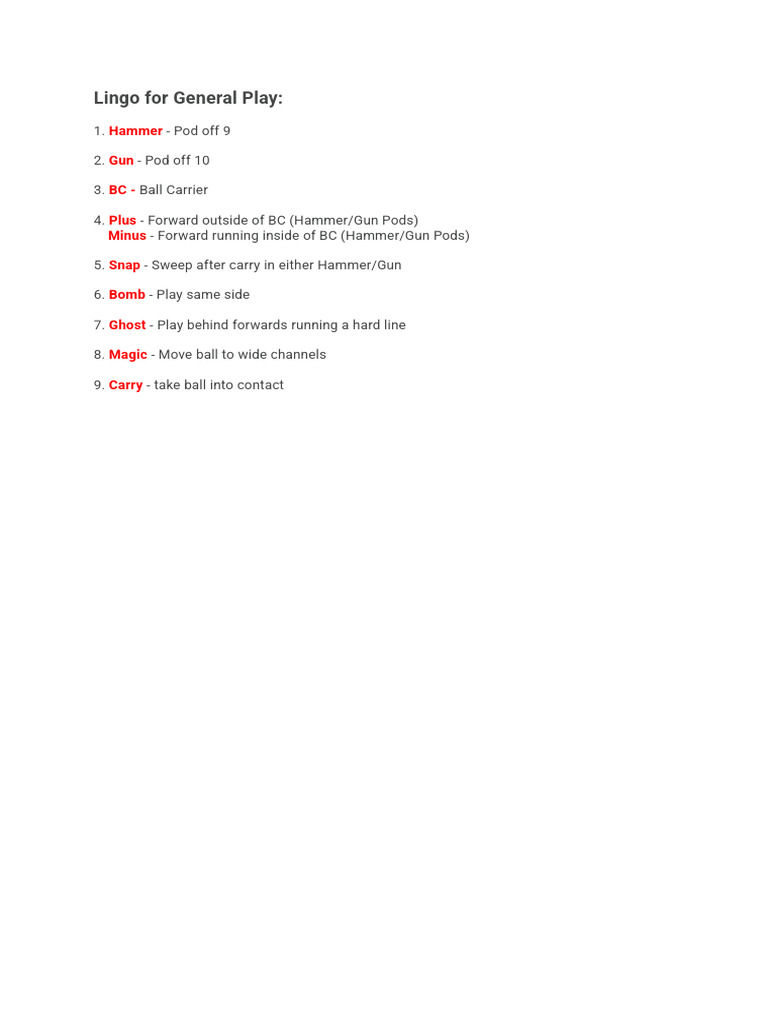 Lingo for General Play in Sports | PDF