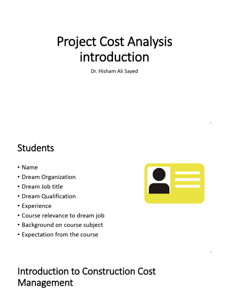 Week 1 - Project Cost Analysis - Introduction | PDF | Project ...
