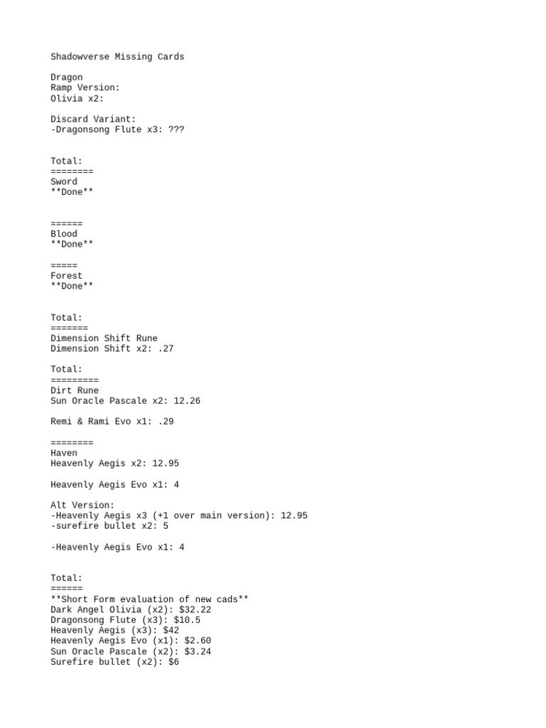 Shadowverse Card Collection Guide | PDF